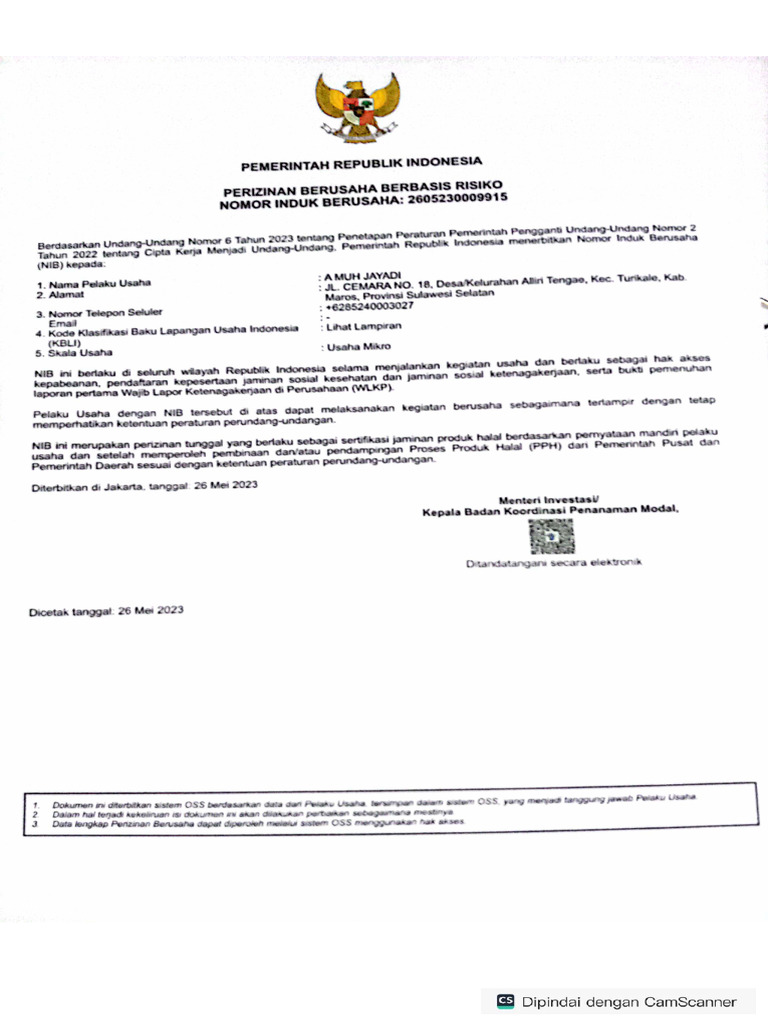 NIB A. Muh Jayadi | PDF