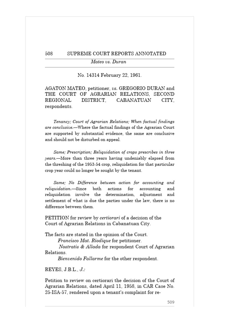 Agrarian Court Case Analysis | PDF | Harvest | Agricultural Machinery