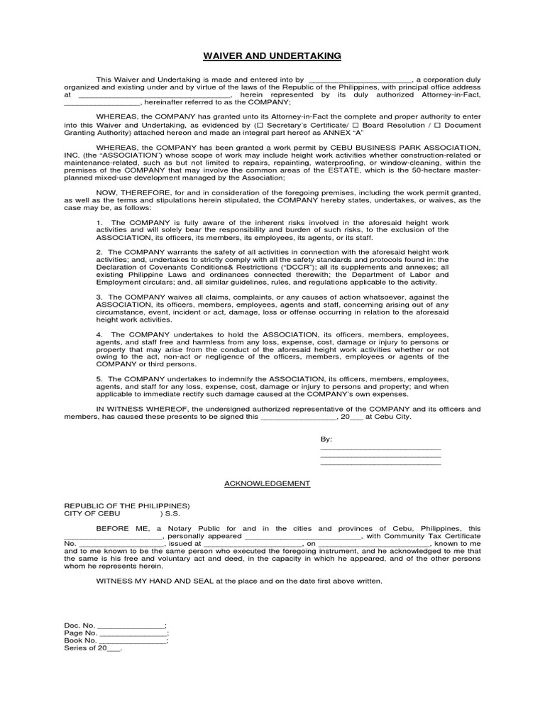 Height Works Waiver and Undertaking Form | PDF | Common Law | Private Law