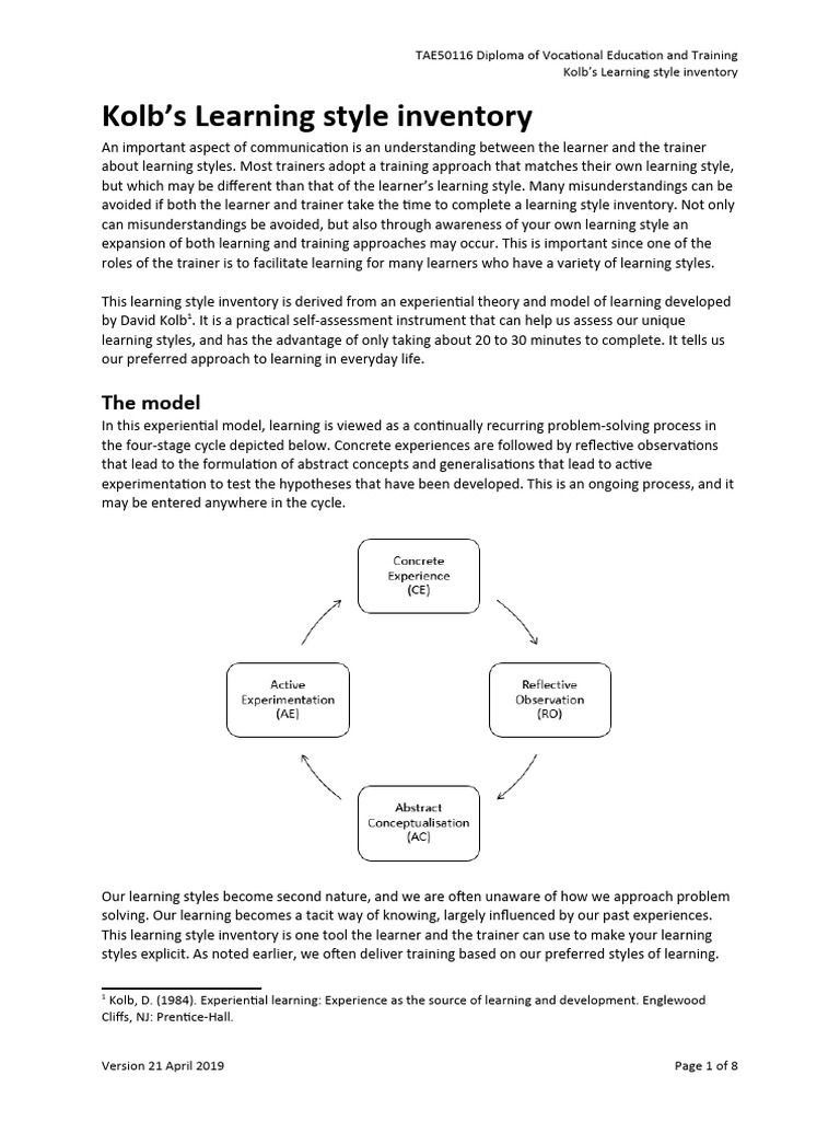 kolbs-learning-style-inventory | Download Free PDF | Learning Styles | Learning