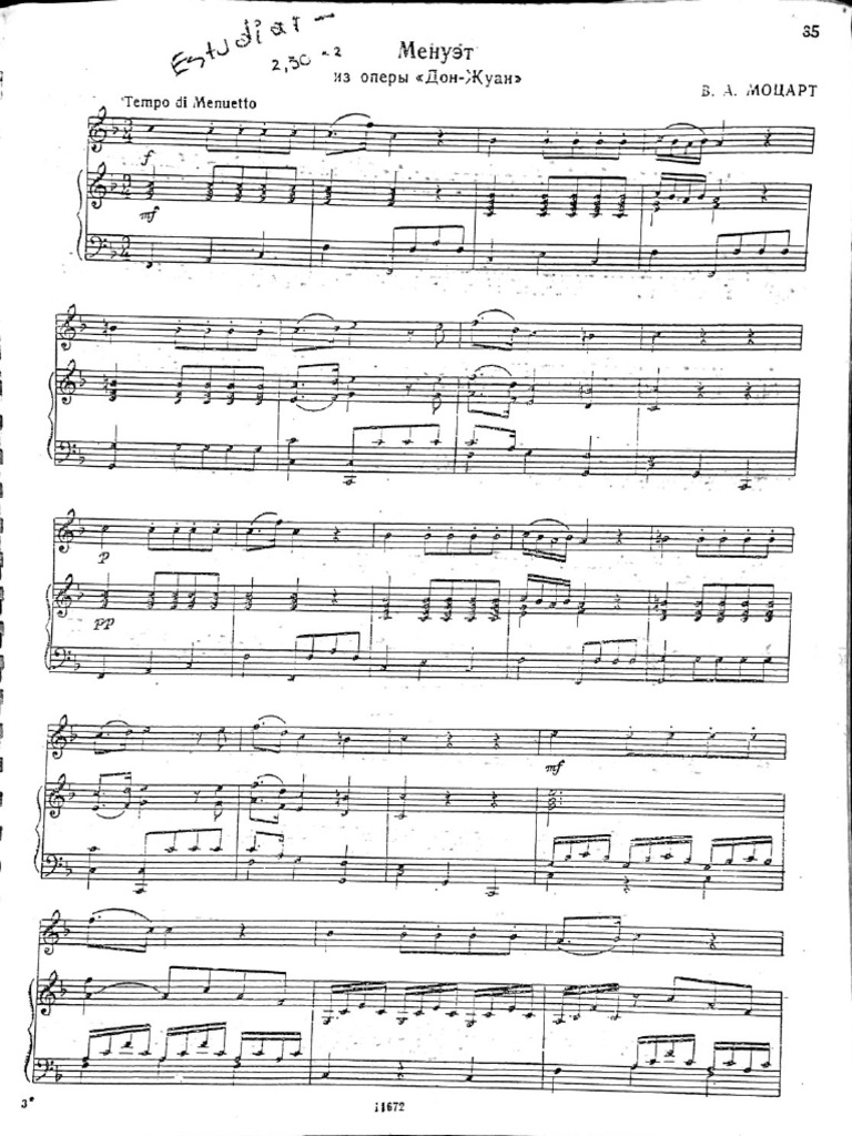 Flauta Piano Minuet F Mozart | PDF