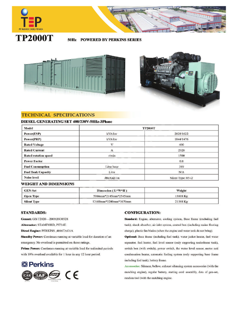 Brosur Mesin Genset 2000kva Perkins... | PDF