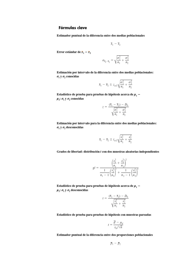 Formulas Claves | PDF | Error estándar | Estimador