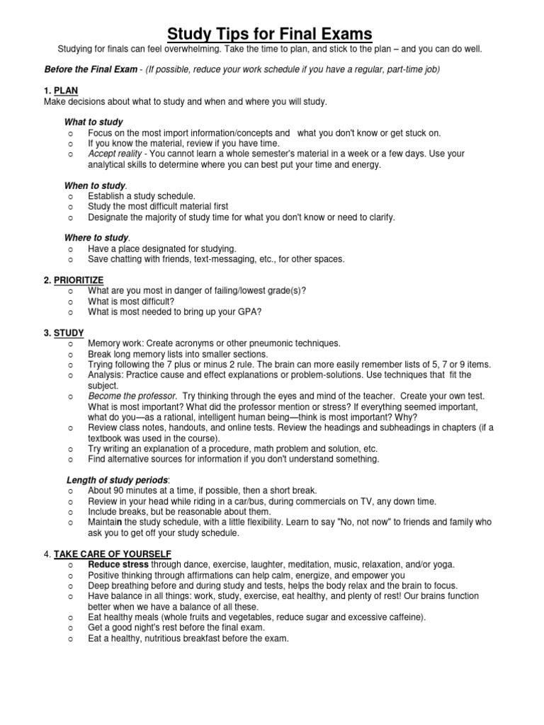 Effective Study Tips for Final Exams | PDF | Psychology