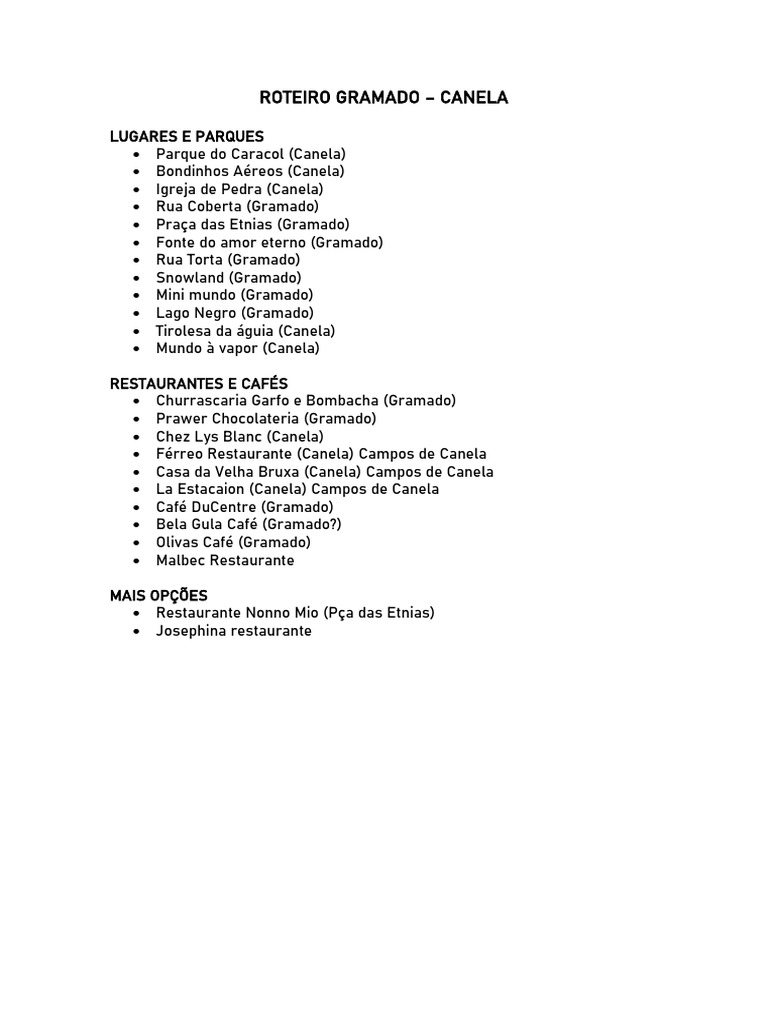 Roteiro Gramado-Canela | PDF