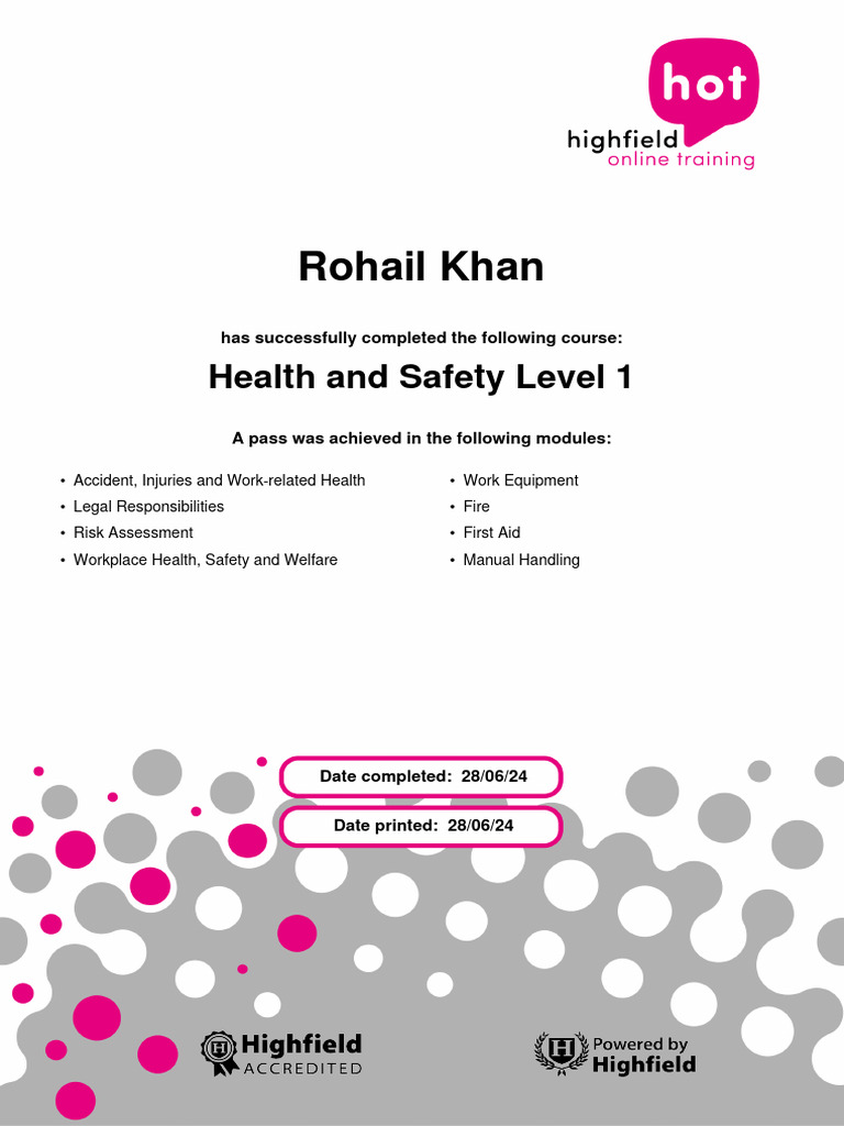 Health & Safety Course Completion | PDF