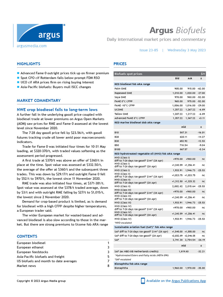 Argus Biofuels Daily International Prices and Commentary 2023-05-03 ...