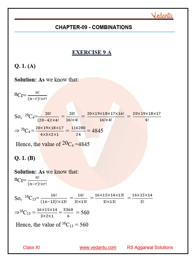 RS Aggarwal Class 11 Solutions Chapter-9 Combinations | PDF | Consonant ...