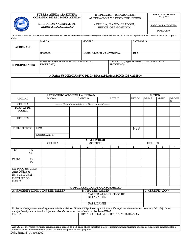 Form 337 avion 2000 | Descargar gratis PDF | Aviación | Aeronave