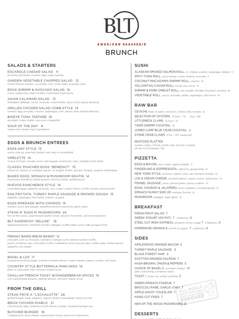 BLT American Brasserie Menus | PDF