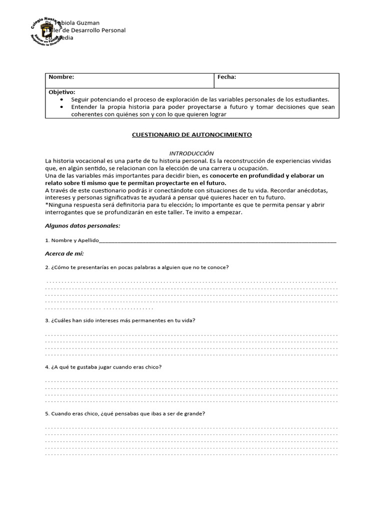 Cuestionario Vocacional 4° Medio | PDF