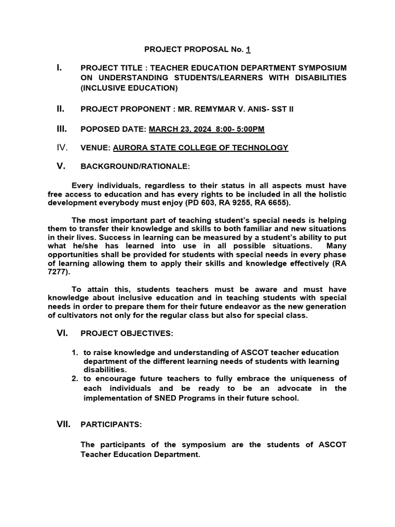 Proposal - SYMPOSIUM SPED | PDF | Inclusion (Education) | Teachers