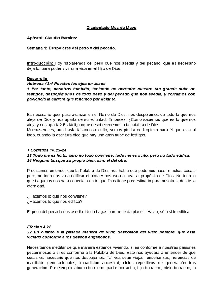 Discipulado Mes Mayo Semana 1 2024 | PDF | Pecado | Cristo (título) Discipulado Mes Mayo Semana 1 2024 | PDF | Pecado | Cristo (título)