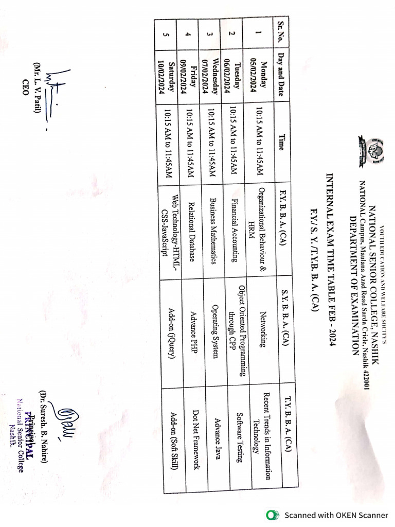 Internal Exam Time Table | PDF