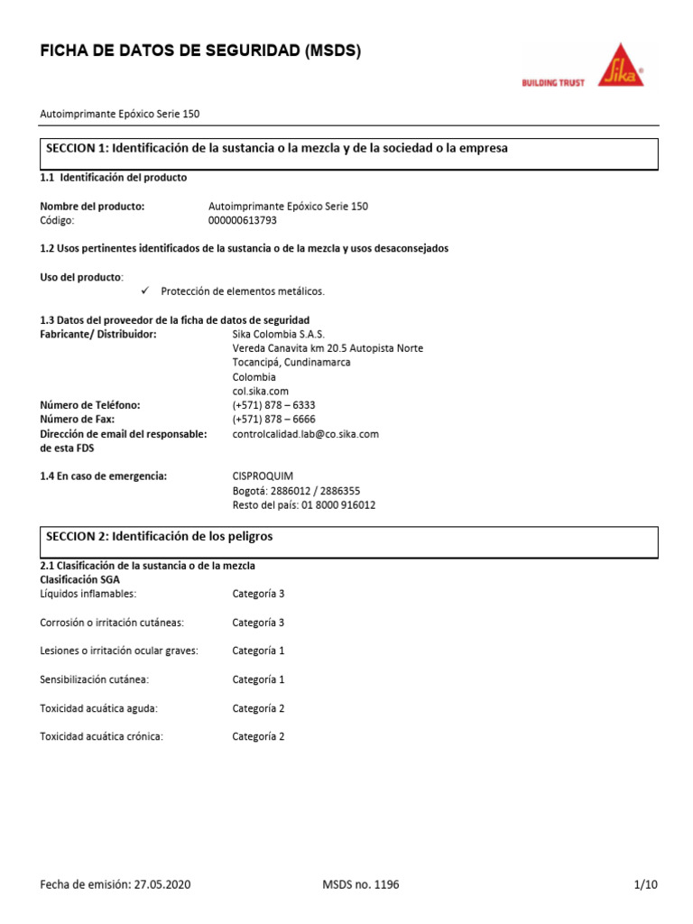 FDS Autoimprimante Epóxico Serie 150 | PDF | Epoxy | Química