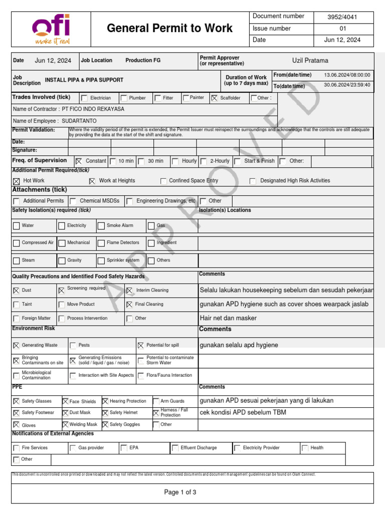 Work Permit Approval - 3 | PDF | Fires | Safety