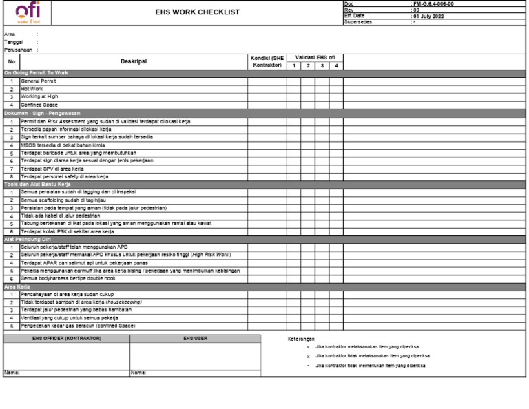 EHS Daily Checklist | PDF