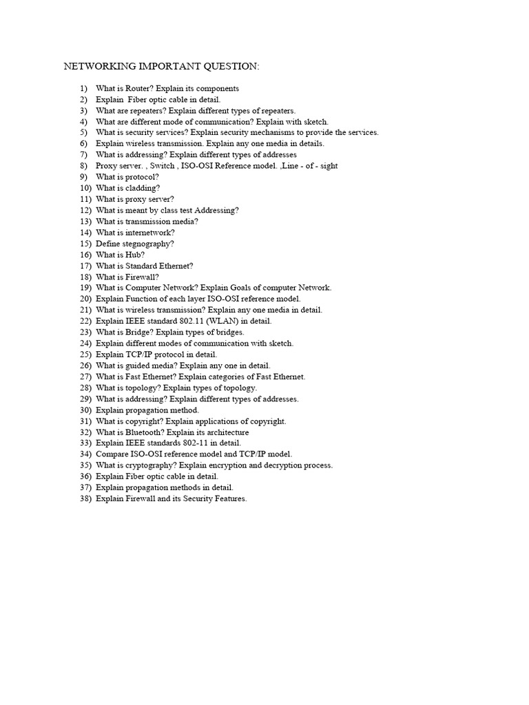 Networking Important Question | PDF | Computer Network | Osi Model