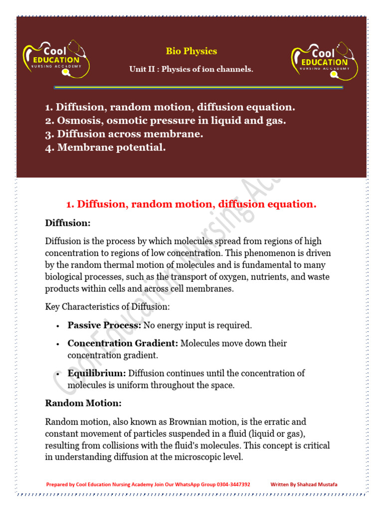 Bio Physics Unit 02 by Cool Education | PDF | Osmosis | Membrane Potential