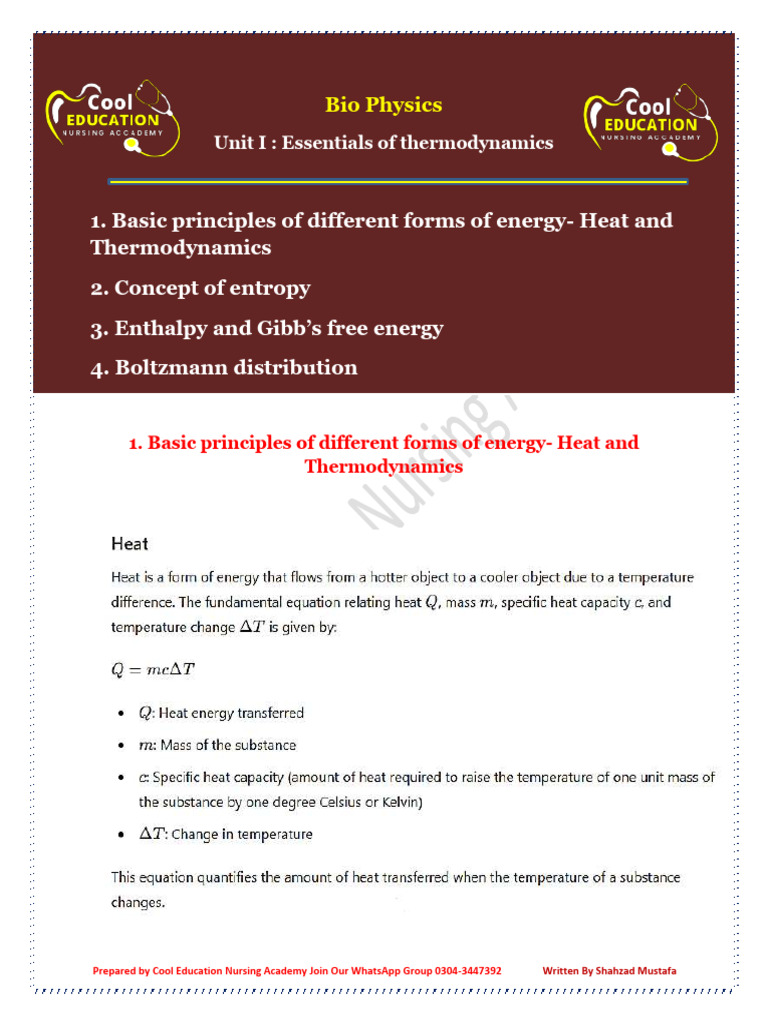 Bio Physics Unit 01 by Cool Education | PDF | Entropy | Temperature