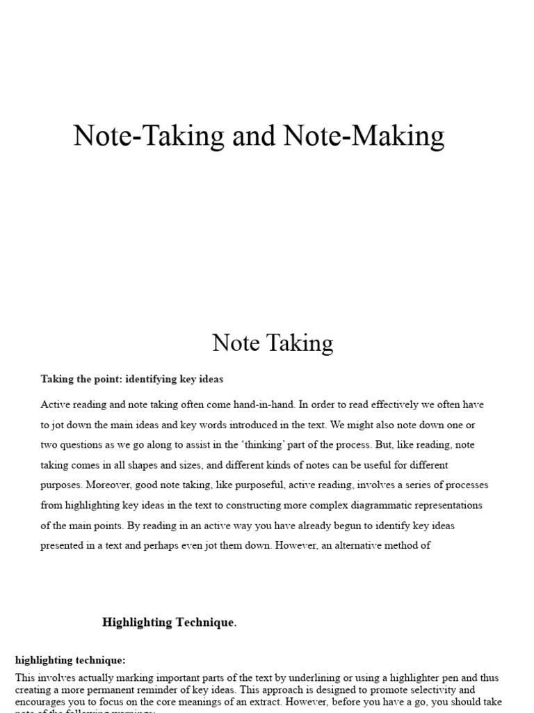 Note Taking and Note Making | PDF | Thought | Cognition