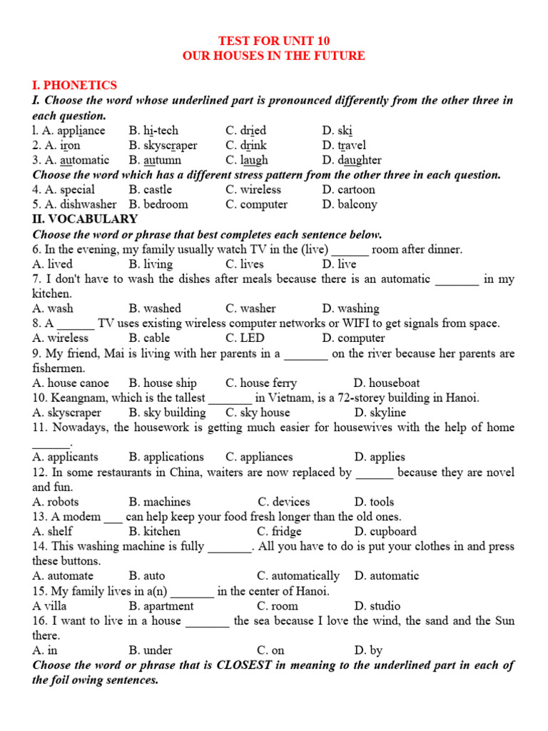 Unit 10 Test: Future Homes and Vocabulary | PDF | Recycling | Reuse