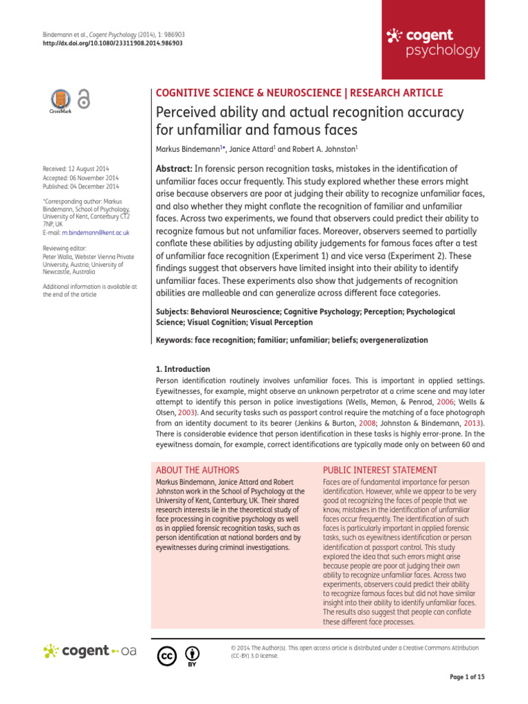 Perceived Ability and Actual Recognition Accuracy | PDF | Experiment ...