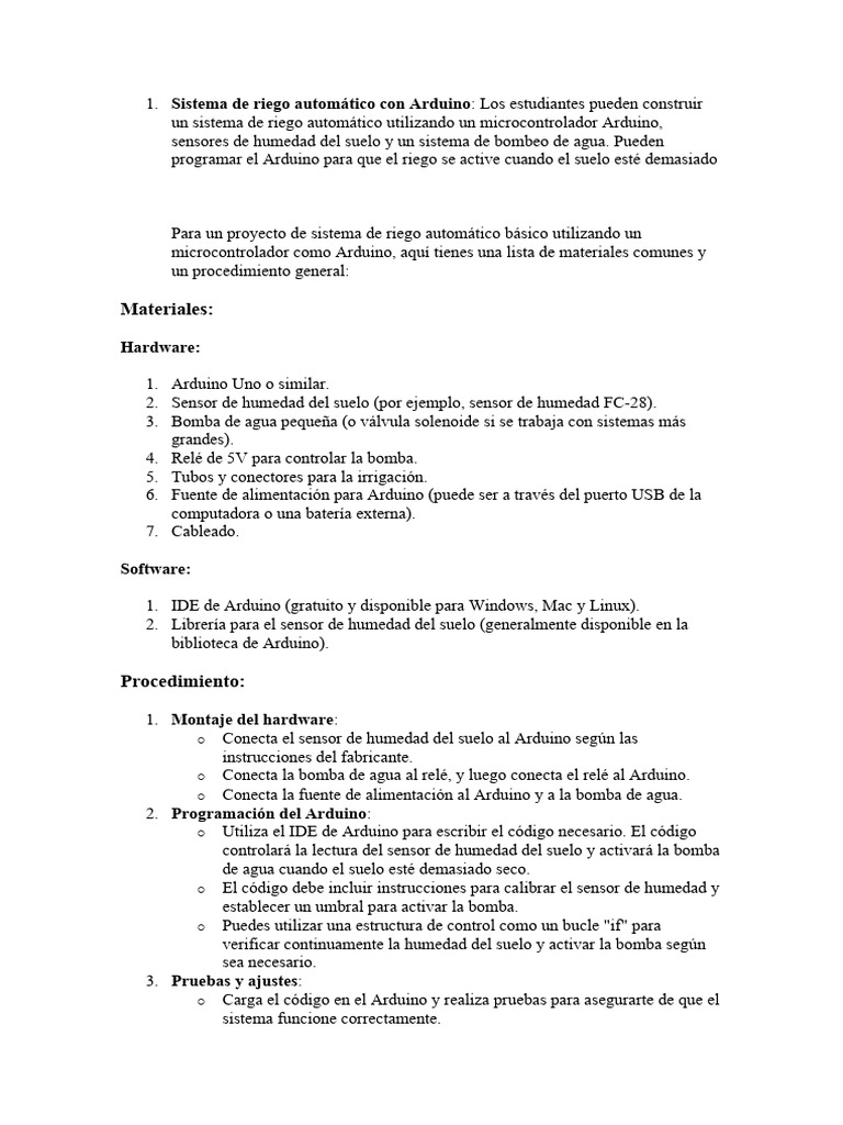 Sistema de riego inteligente | PDF | Arduino | Riego