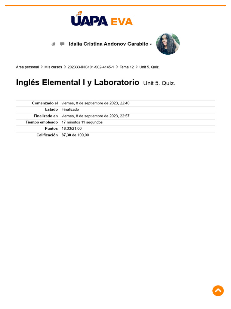 Inglés Elemental I y Laboratorio Unit 5. Quiz. | PDF