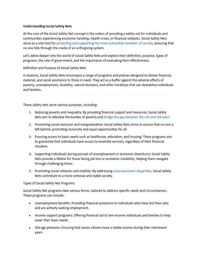 Social Safety Nets | PDF | Welfare | Poverty