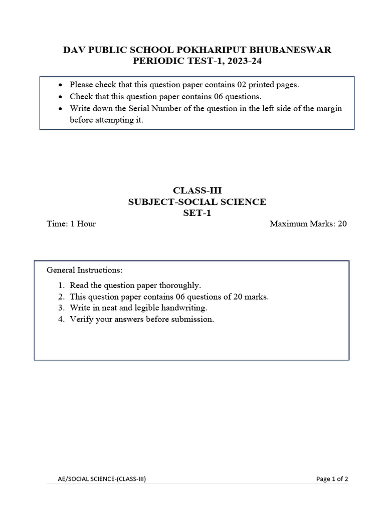 Class 3 SST Set 1 | PDF