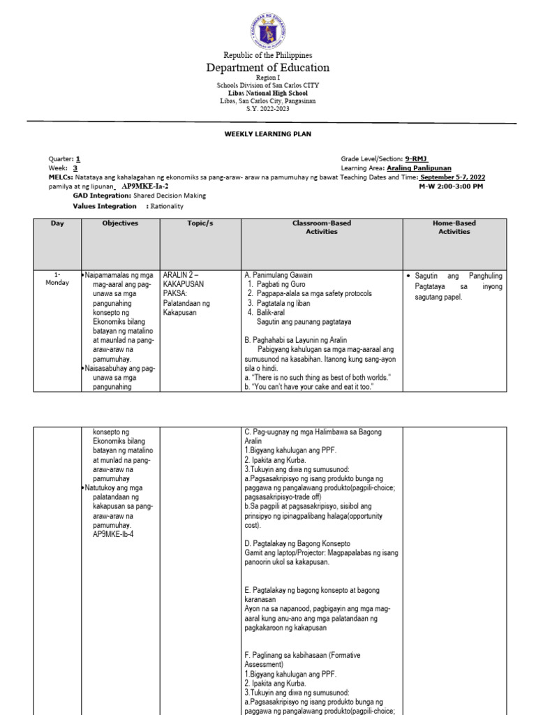 Wlp-Apan9-Q1 Week 3 | PDF