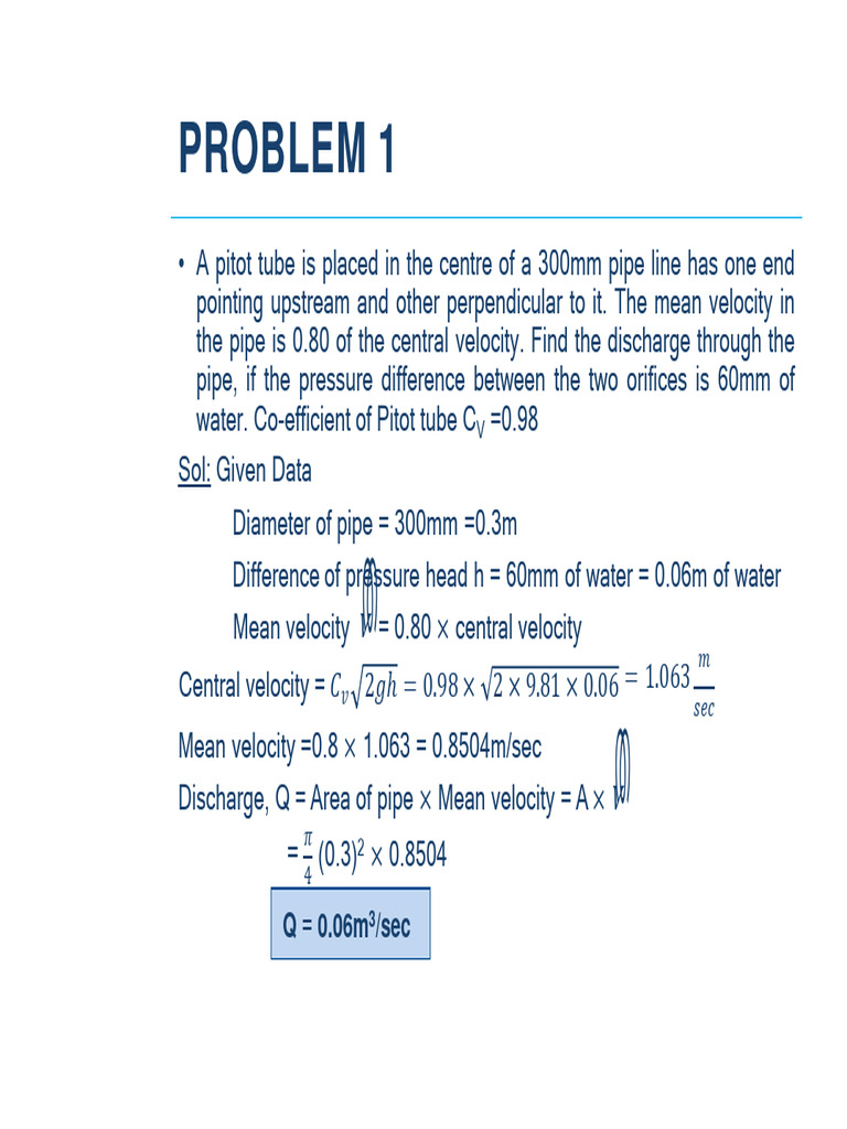 Venturi Meter & Pitot Tube Examples | PDF