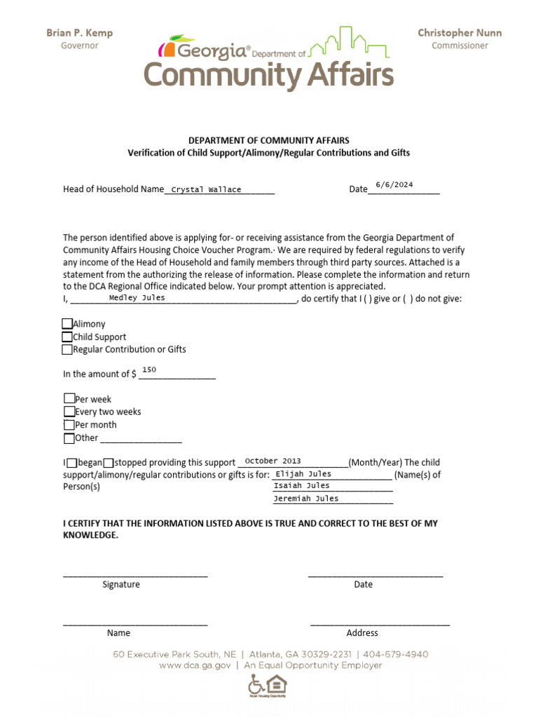 Child Support Verification Form GA | PDF | Social Science | Law