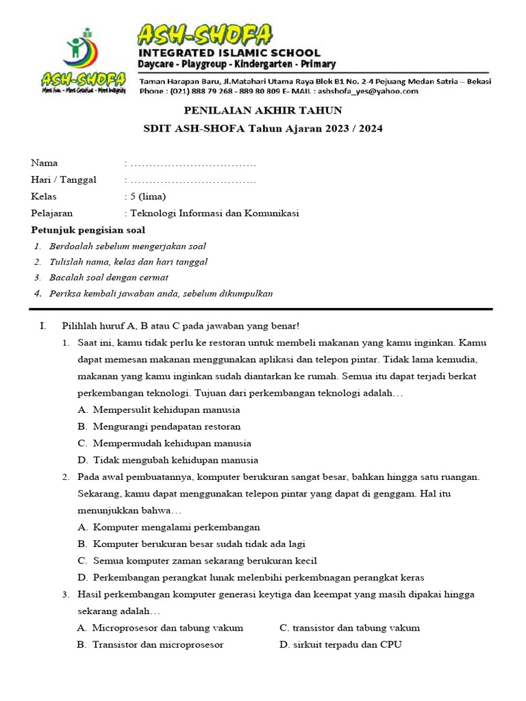 Soal Pat Kelas 5 Tik | PDF