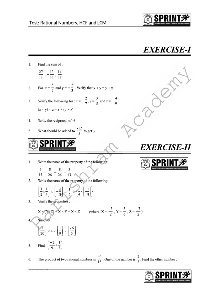 Test On Rational Numbers | PDF