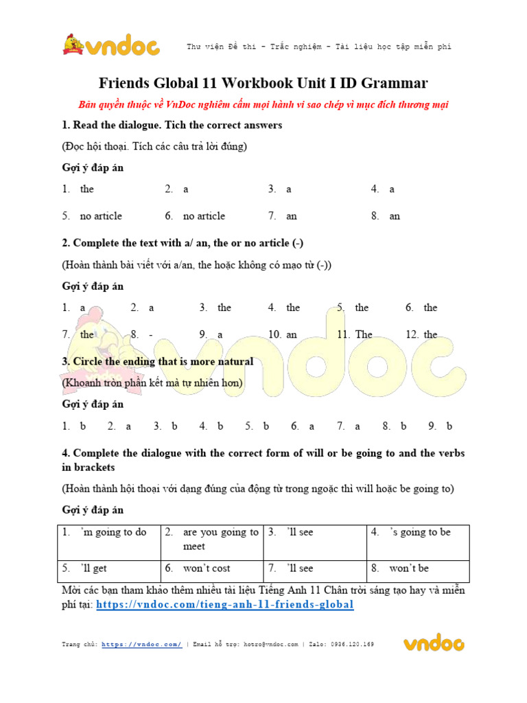 Friends Global 11 Workbook Unit I Id Grammar | PDF