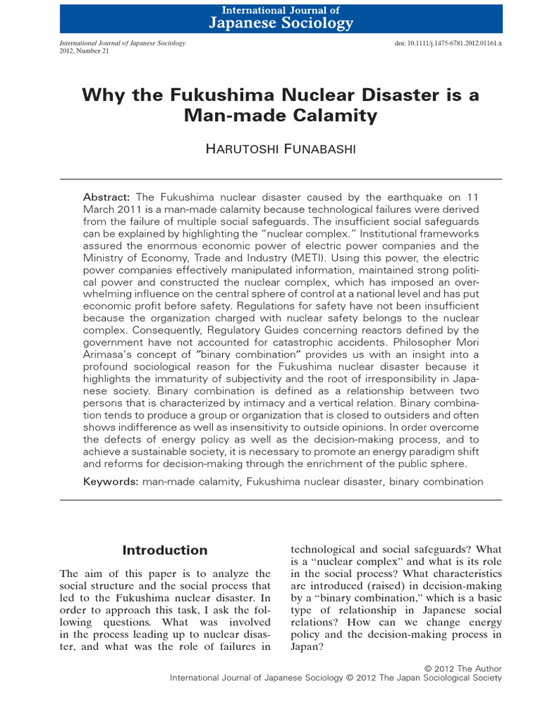 Int J Japanese Sociology - 2012 - FUNABASHI - Why The Fukushima Nuclear ...