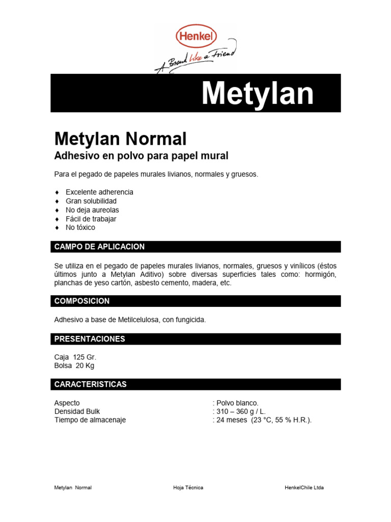 Adhesivo Metylan Normal para Papeles Murales | PDF | Papel | Materiales