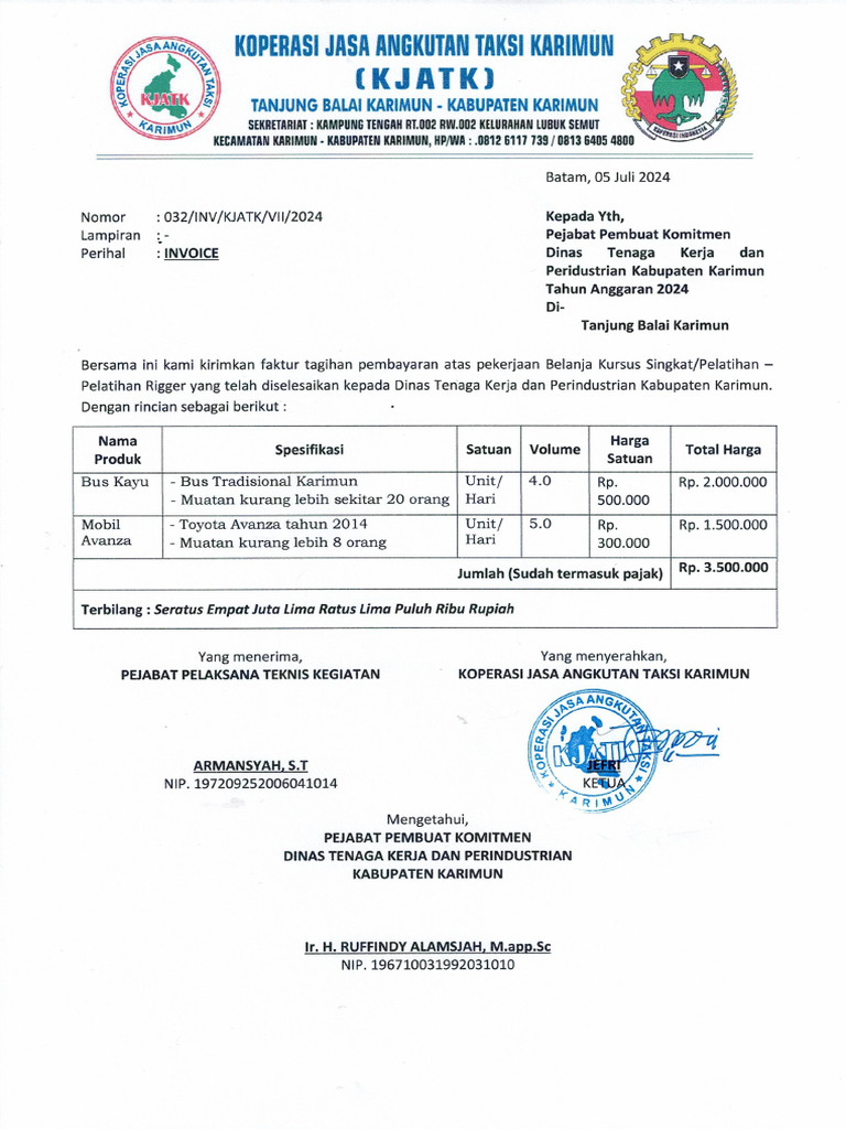 Invoice Sewa Mobil | PDF
