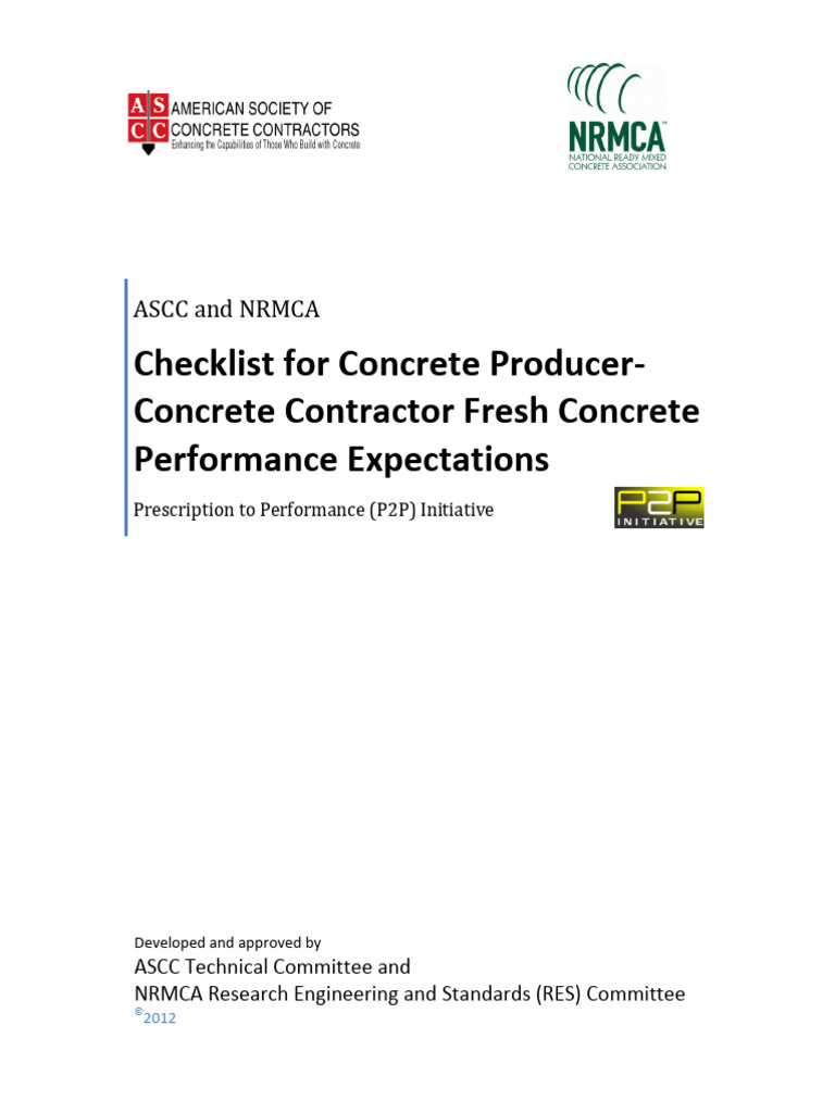 ASCC NRMCA P2P Checklist Concrete Producer Contractor Fresh Concrete ...