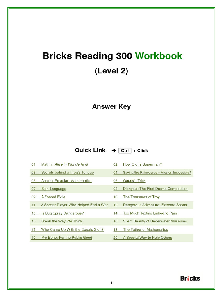 Bricks+Reading+300 L2 WB Answer+Key | PDF | Language Arts & Discipline | Foreign Language Studies