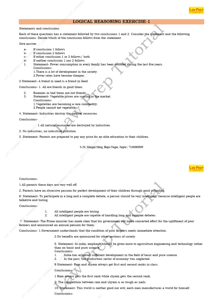 Logical Reasoning Exercise - 01 | PDF | Economies
