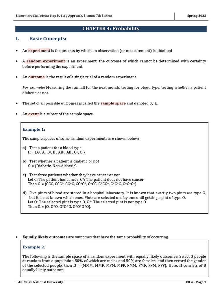 Chapter 4 المعدل | PDF | Experiment | Probability