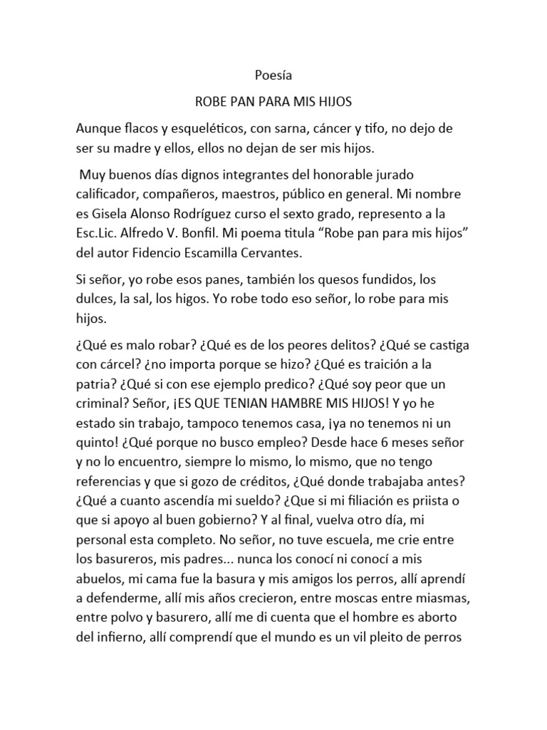 Poesía Robe Pan para Mis Hijos | PDF | Cocina, comidas y vino