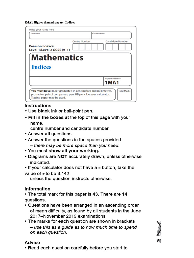 Open Folder 00ai GCSE Maths Higher Tier Themed Papers - Question Papers ...