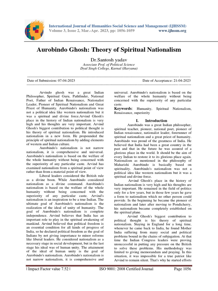 Aurobindo Ghosh Theory of Spiritual Nationalism | PDF | Sri Aurobindo | Nationalism