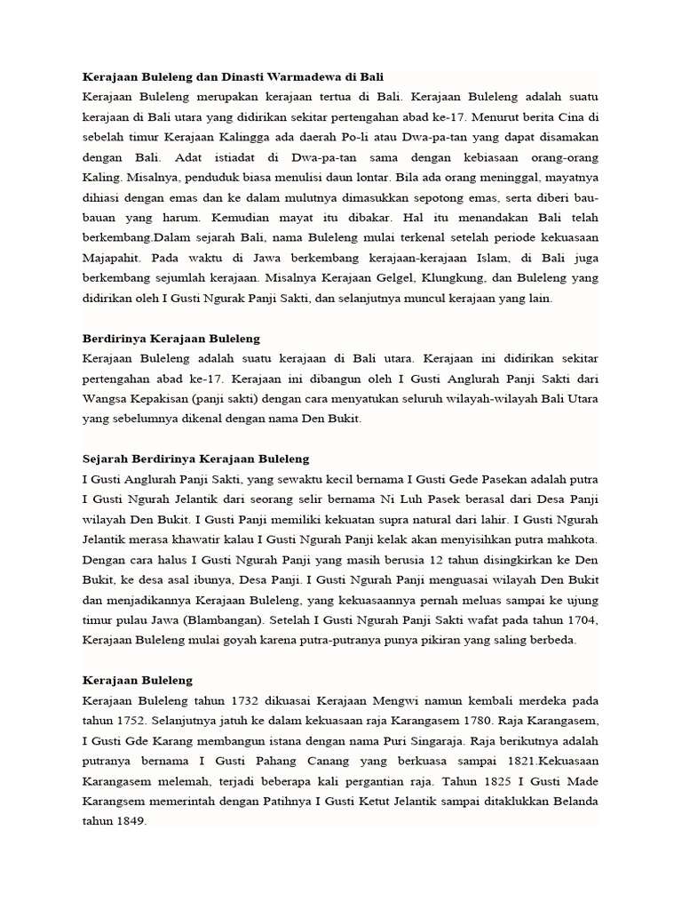 Sejarah Kerajaan Buleleng Bali | PDF