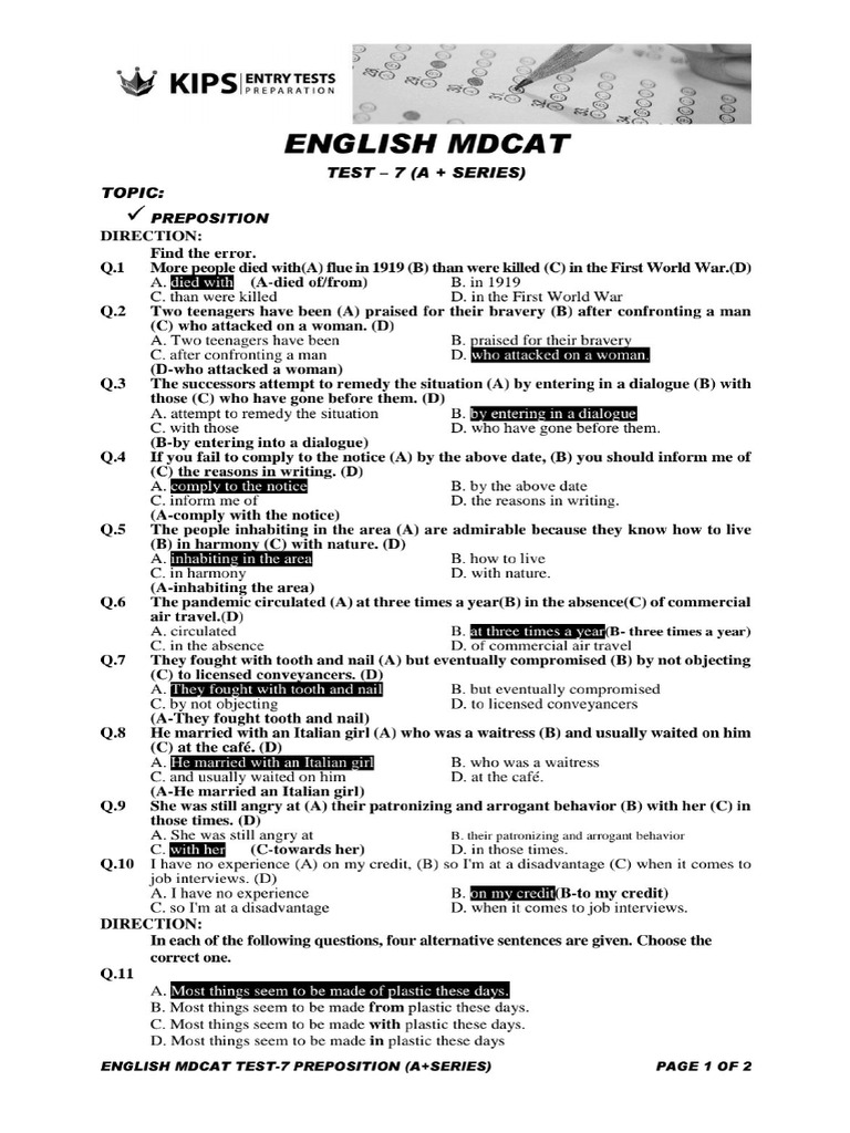KIPS Eng Unit 7 Key Preposition | PDF