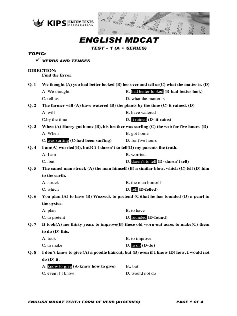 KIPS Eng Unit 1 Key Tenses and Verb Forms 1 | PDF